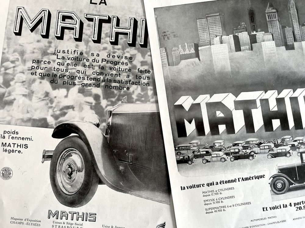Mathis Cars - 3 Alte Werbungen / Anciennes publicités 1930 (Gebraucht ...