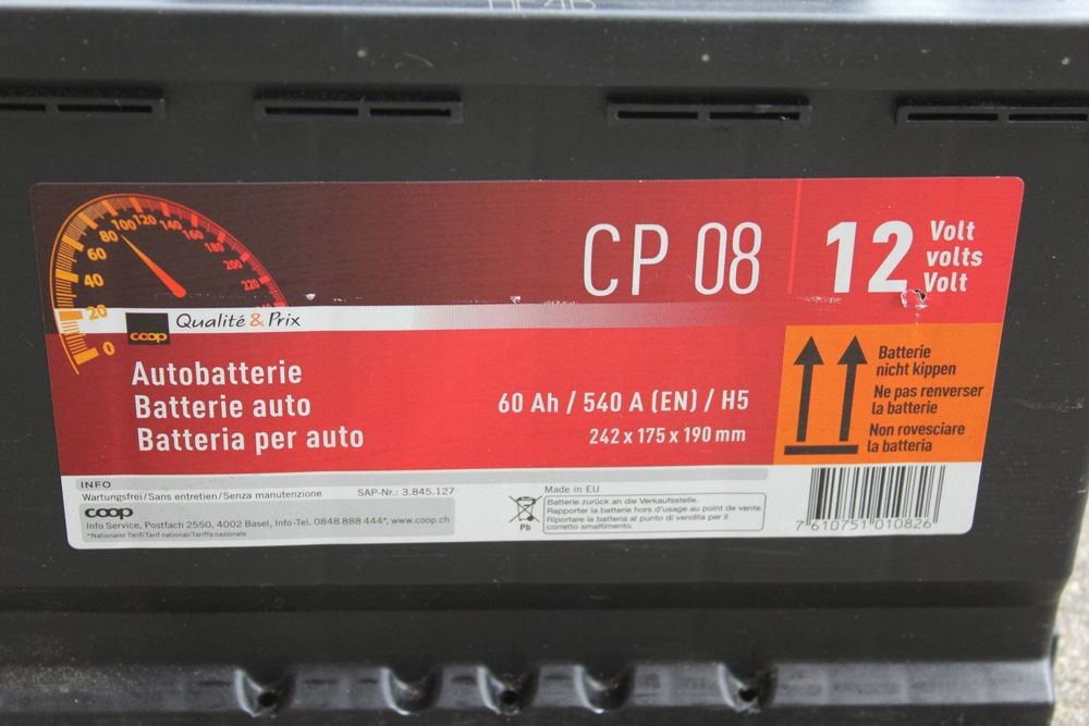 Autobatterie 12V 60Ah/540A mit Garantie (Gebraucht) in Einsiedeln für CHF 80 – nur Abholung auf ...