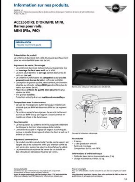 Barre de toit MINI et 2 supports vélo (Gebraucht) in Ecublens VD für CHF 120 – nur Abholung auf ...
