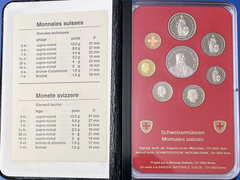 Schweizer Münzsatz 1981 Polierte Platte mit Karton (Neu und originalverpackt) in Eggersriet für ...
