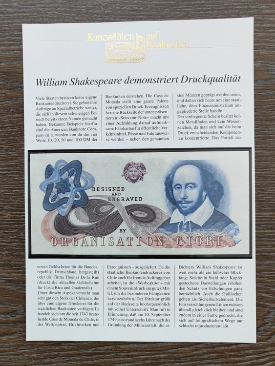 Kuriositäten auf Banknoten - William Shakespeare !!!!!!! (Neu (gemäss ...