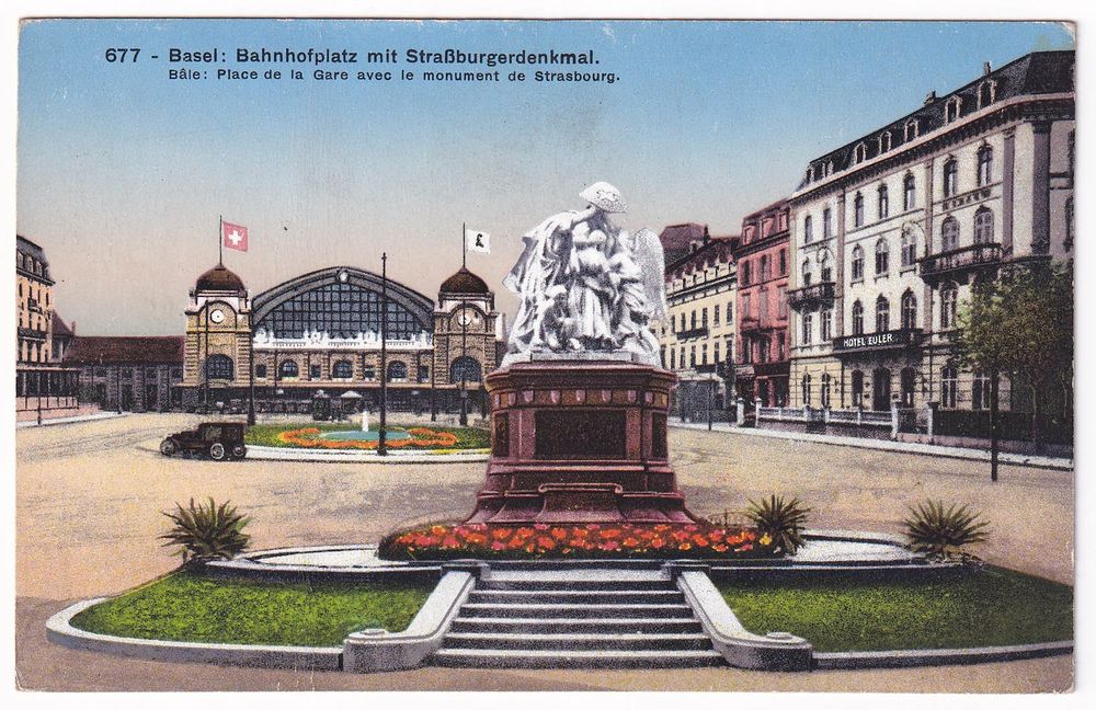 Basel: Bahnofplatz mit Strassburgerdenkmal. Bâle place gare (Gebraucht) in Cormoret für CHF 1 ...