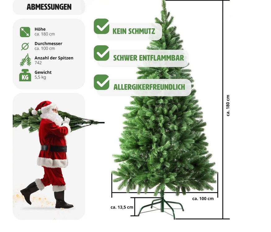 Weihnachtsbaum 180 cm künstlich, Spritzguss, detailliert u (Neu (gemäss ...