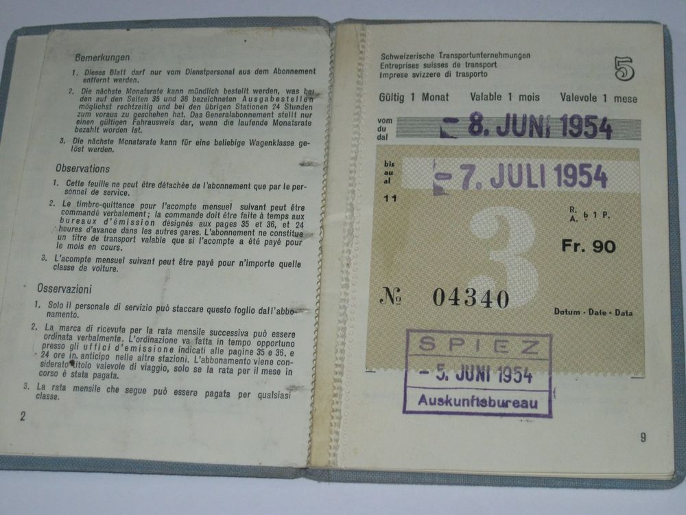Generalabonnement Schweizerische Transportunternehmungen SBB (Gebraucht ...