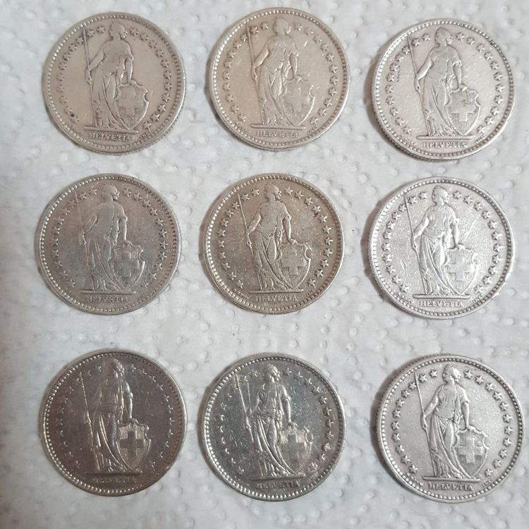 2 Franken 1910 - 1928, Silber, s - vz, 9 Stück, seltene Jg. | Kaufen auf Ricardo