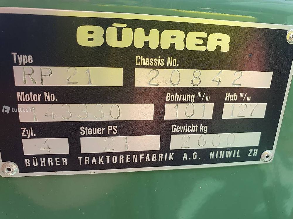 Traktor Bührer RP21 (Gebraucht) in Büren SO für CHF 32000 – nur ...