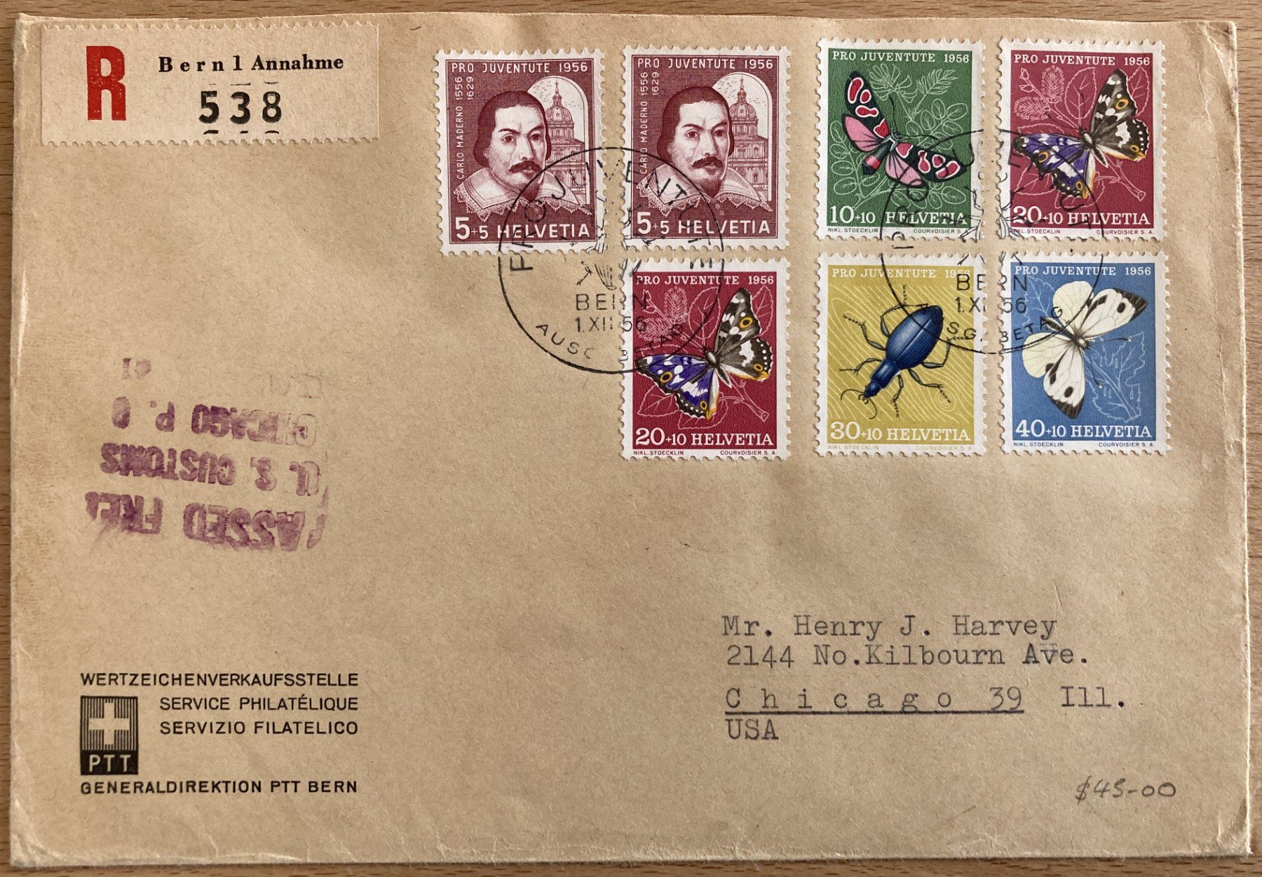 R-FDC Pro Juventute 1956 nach USA, SBK 50 Fr. (Gebraucht) in Flawil für CHF 7.5 – mit Lieferung ...