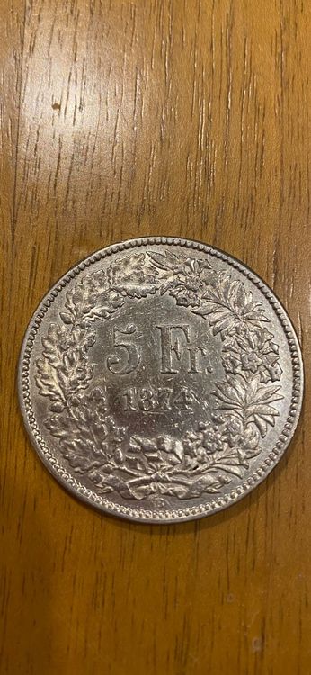 5 Franken 1874 B aus Silber. sitzende Helvetia! | Kaufen auf Ricardo