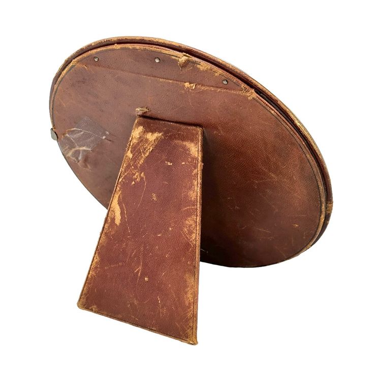 Cadre photo rond Art Déco en laiton, métal chromé et cuir (D'occasion ...