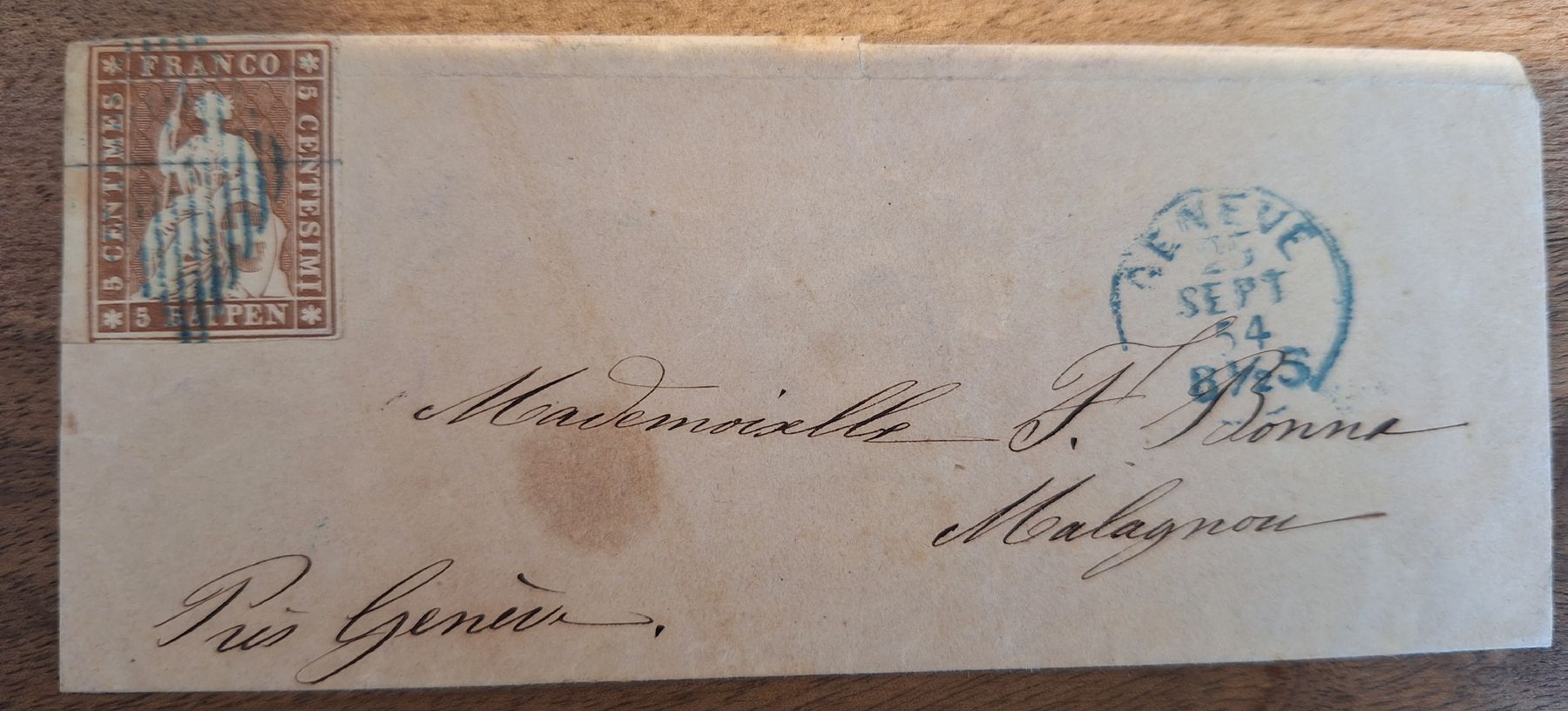 Strubelbrief 22A3 blaue Raute mit Attest Kat. 370.- Geneve (Gebraucht ...