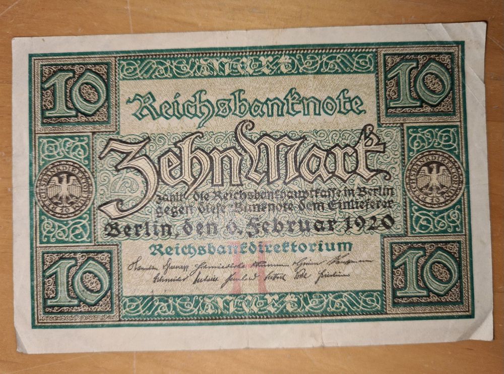 Reichsbanknote Zehn Mark 6. Februar 1920, Sammlerstück. (Gebraucht) in ...