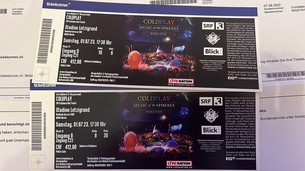 Coldplay Vip Tickets (Neu und originalverpackt) in zürich für CHF 800 ...