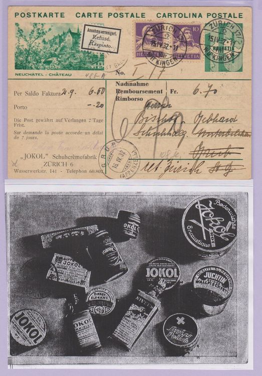 PrZD auf Bildpostkarte "Jokol" Zürich 1932 (Gebraucht) in Vitznau für ...