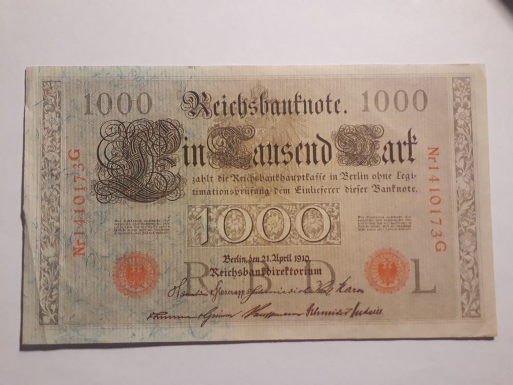 DEUTSCHLAND - 1000 Mark 1910 gebr. (1410173G) (Gebraucht) in Wichtrach ...