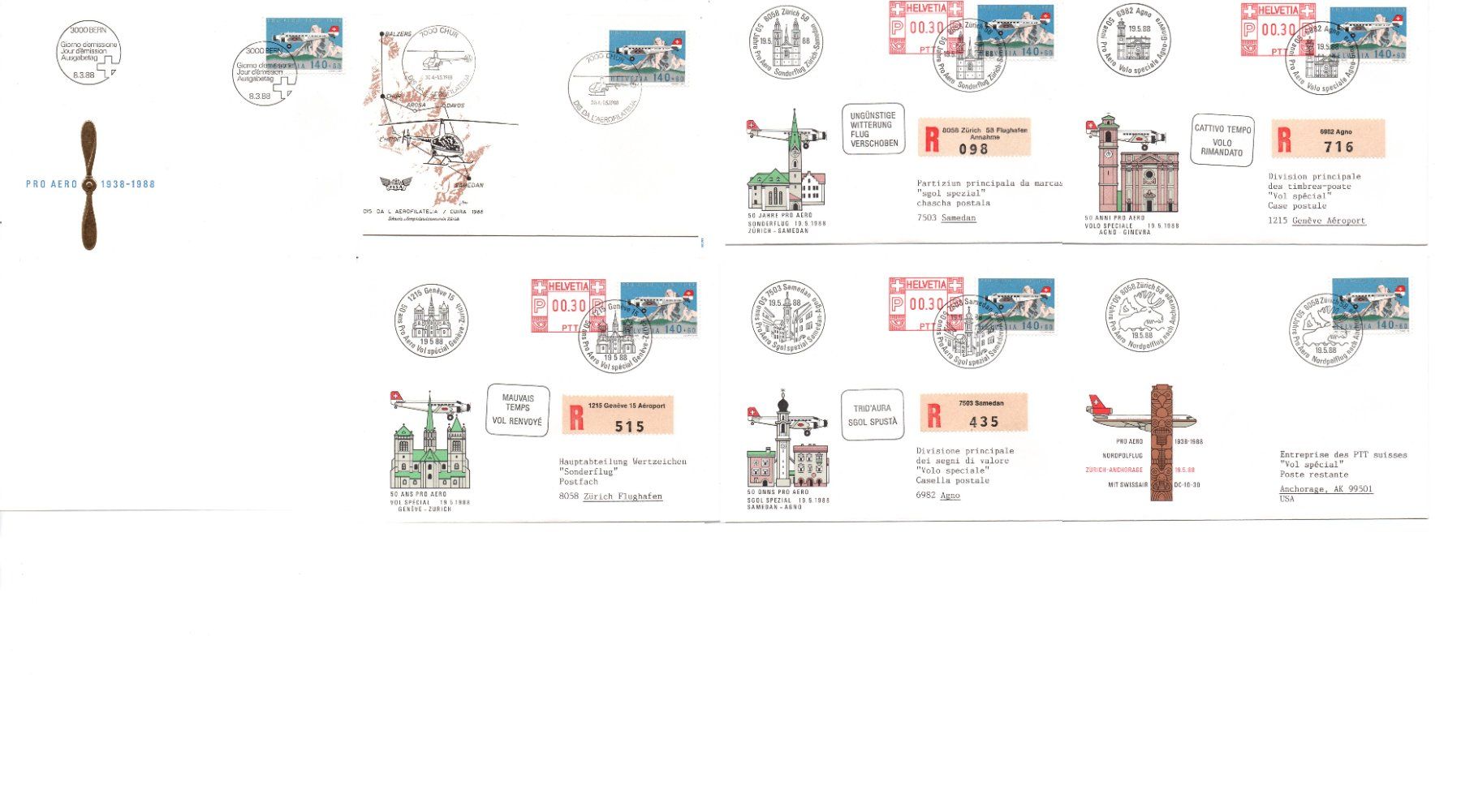 1988 POSTA AEREA 7 FDC SBK F49 Jubiläumflüge 50 J. Stiftung‪ (Neu ...