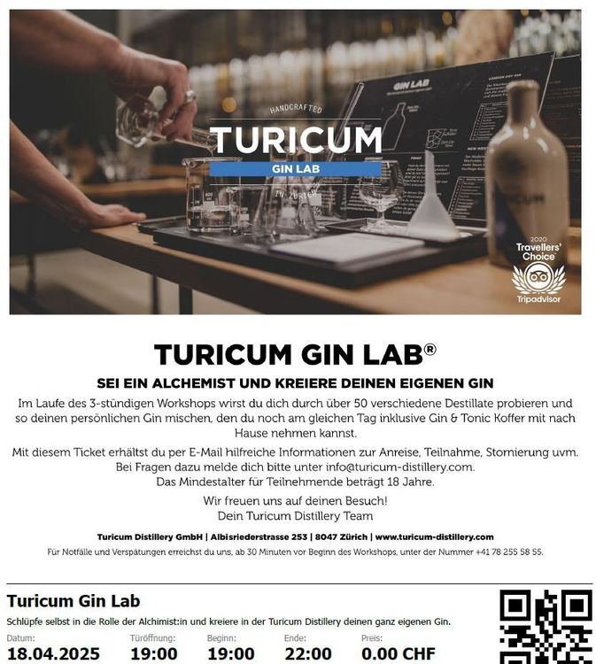 Turicum Gin selber brennen - Workshop Ticket (ausverkauft!!) (Neu und ...