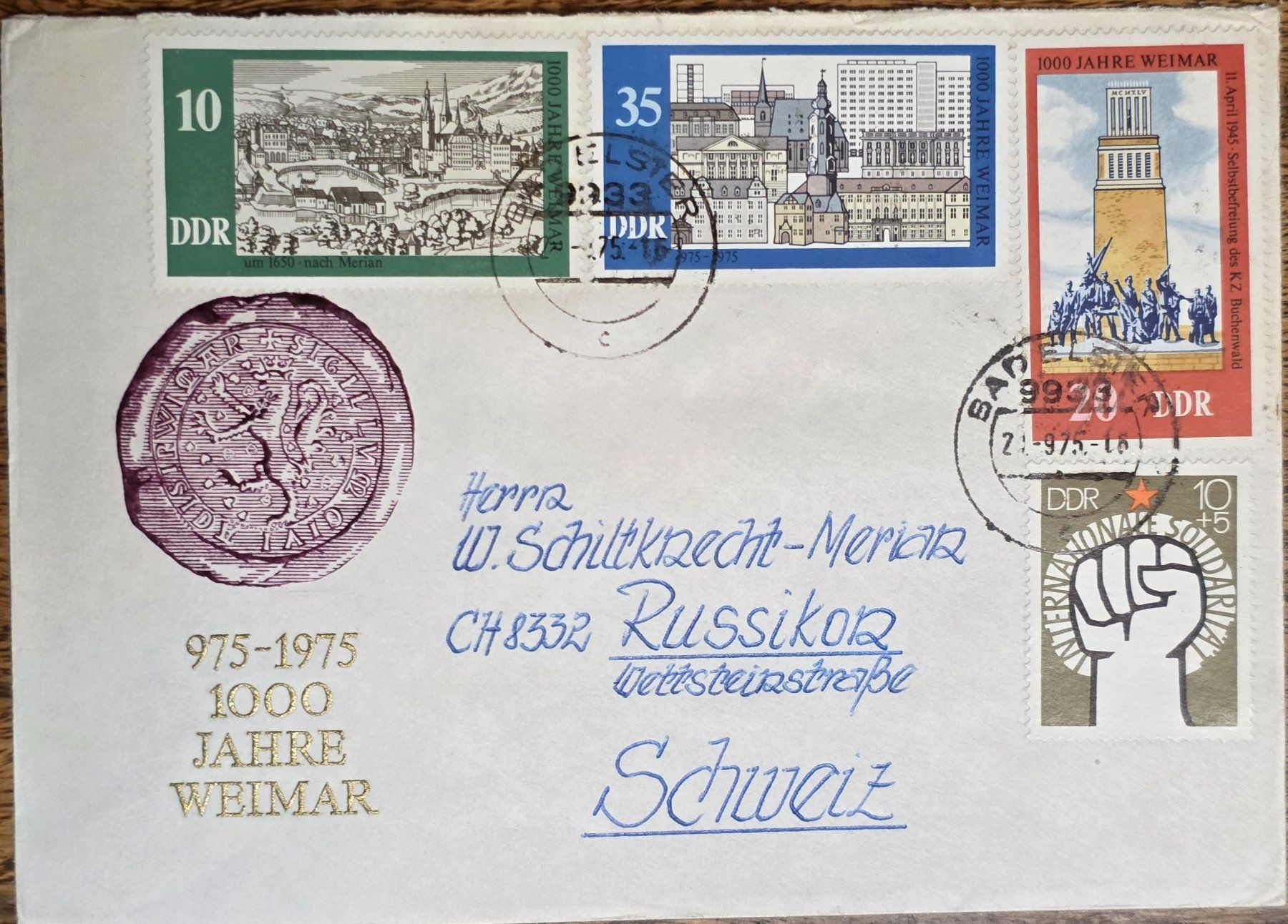 DDR Brief 25.09.1975 reiste in die Schweiz (Gebraucht) in Rohrbach für ...