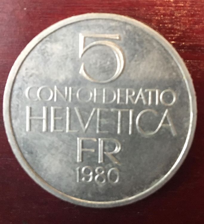 Münze - Schweiz - 1980 - Confoederatio Helvetica - 5 Fr. (Gebraucht) in Hemberg für CHF 5 – mit ...