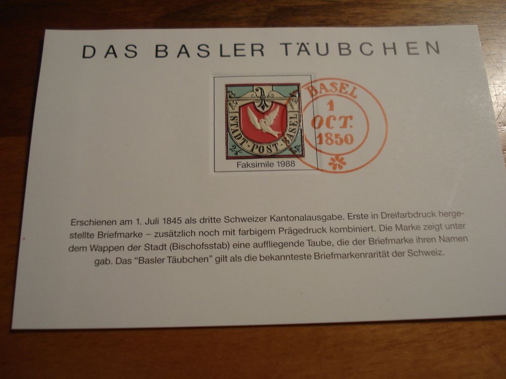 Vignettenblock Basler Taube 1988, Faksimile (Gebraucht) in Niederwil AG ...