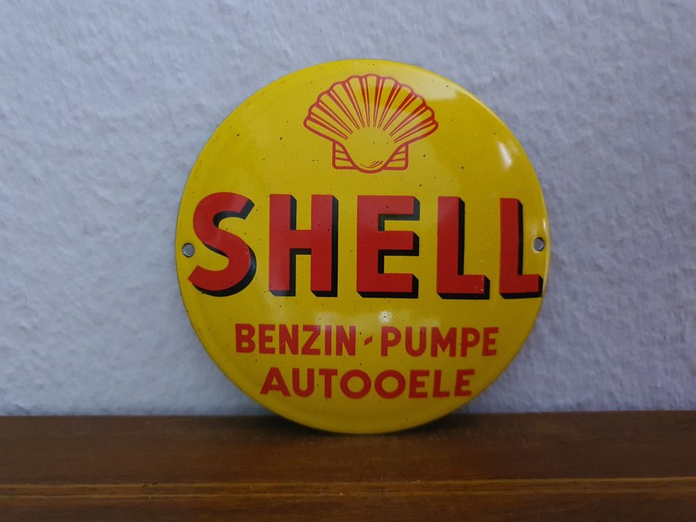 Emailschild SHELL Benzin Pumpe Emaille Schild Reklame Retro | Kaufen ...