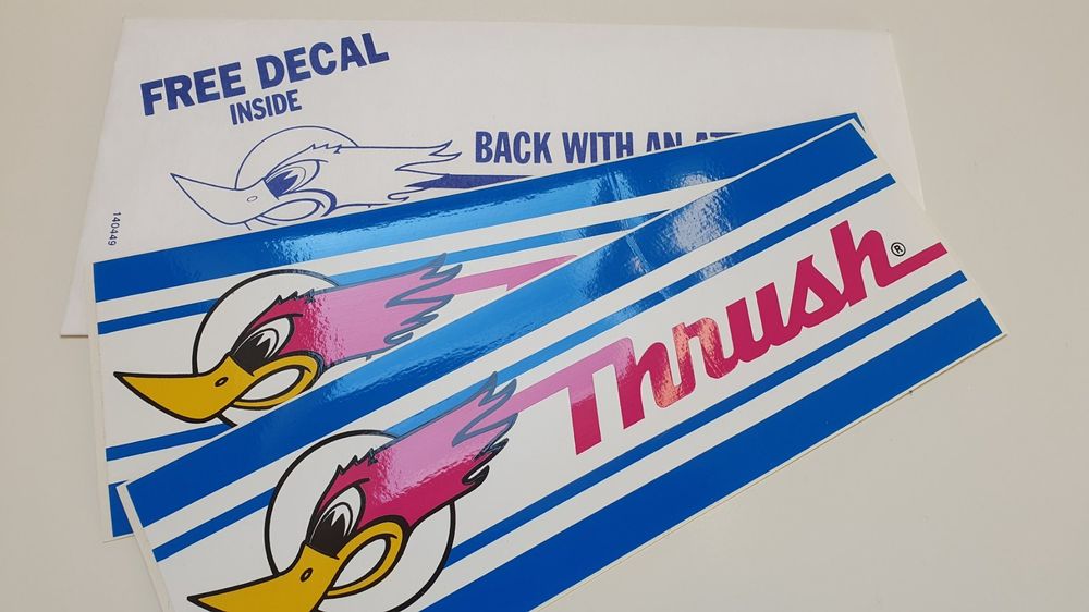 2 x THRUSH, US Cars, Glasspack Sticker sehr selten aus USA (Neu (gemäss ...
