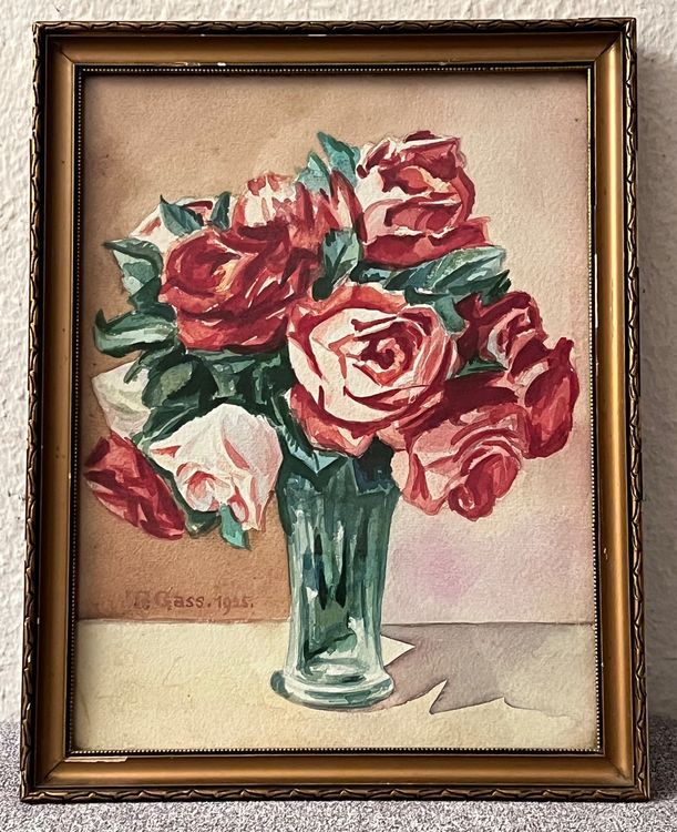 Aquarell Rosen, Tr. Gass, 1935, Gerahmte Malerei, Vintage... (Gebraucht) in Basel für CHF 320 ...
