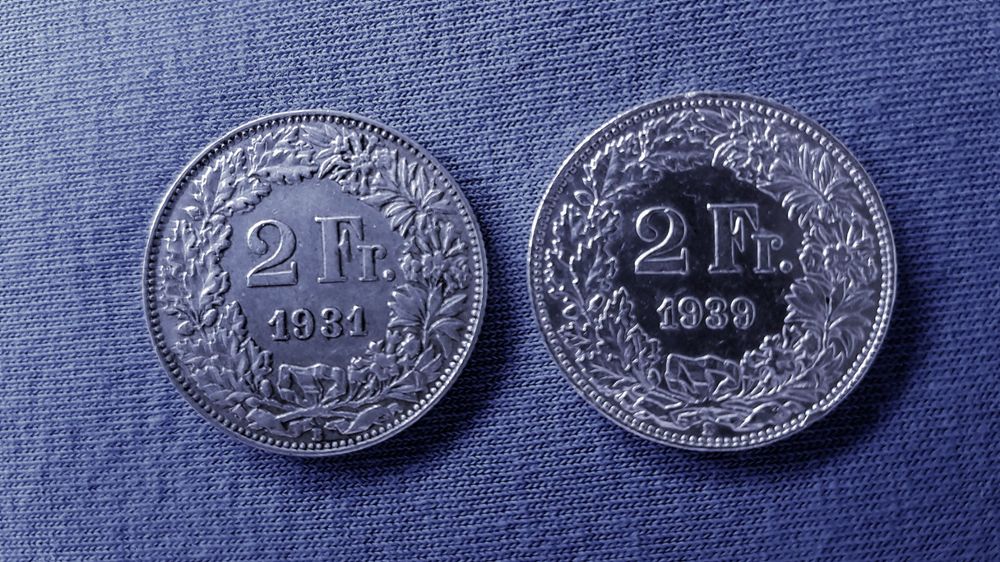 2 x 2 Fr Silbermünzen 30er Jahre: 1931 und 1939 ab 1.00 !! (Gebraucht) in Camignolo für CHF 12 ...