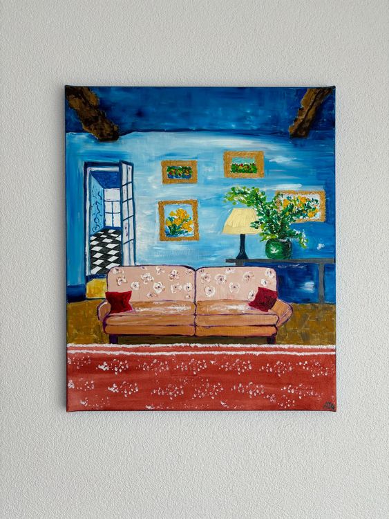 Gemütliches Wohnzimmer - Ölbild auf Leinwand (Neu (gemäss Beschreibung ...