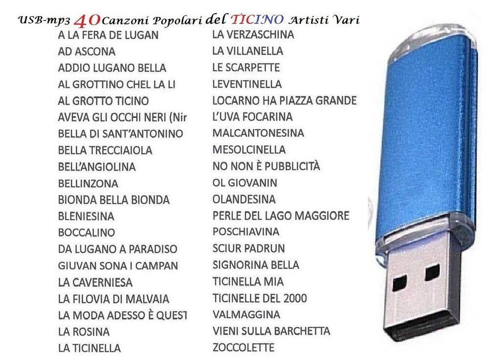 USB Con 40 Canzoni TICINESI "Tessiner Songs) (Neu und originalverpackt ...