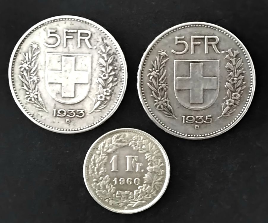 5 fr 1933 + 5 fr 1935 + 1 fr 1960 argento da 1 fr !! | Kaufen auf Ricardo