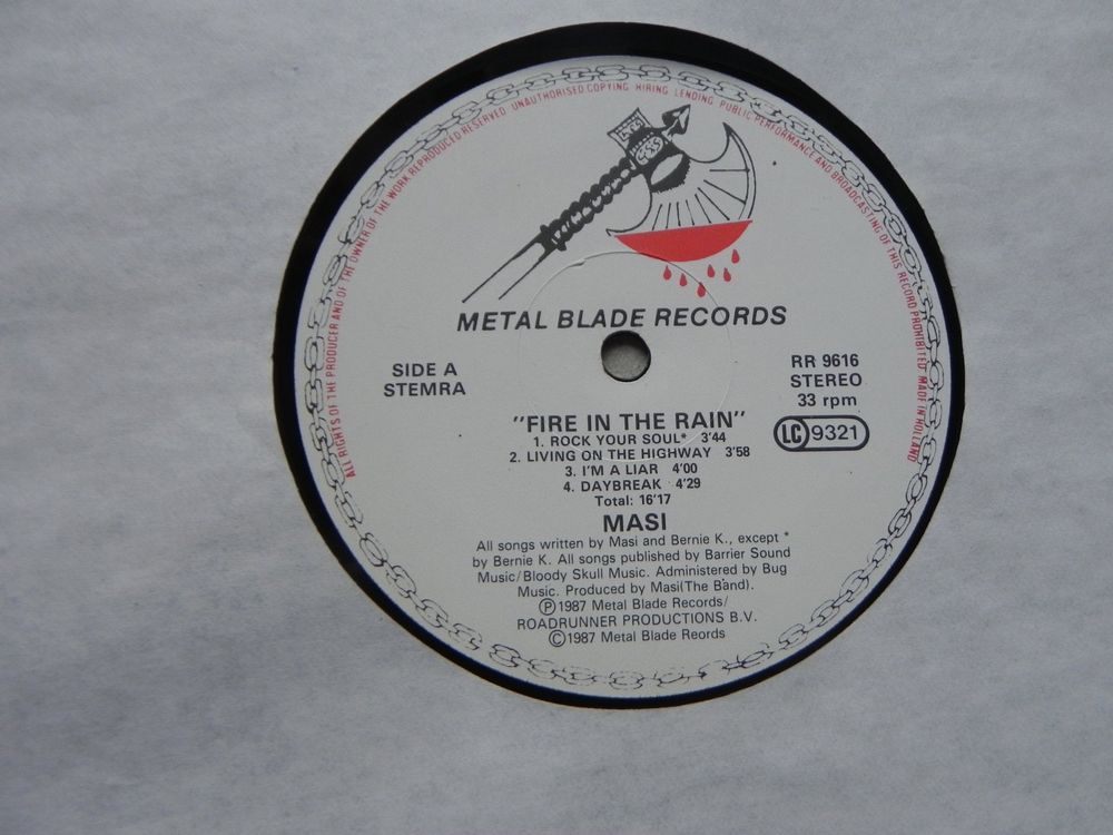 LP Italien Heavy Metal Band Masi 1987 Fire in the Rain | Acheter sur ...