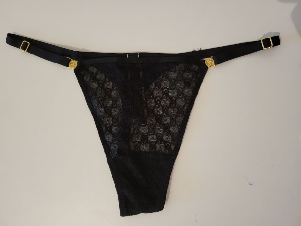 Victoria's Secret String Gr. M Black Mesh VS Logo Adjustable (Neu und ...