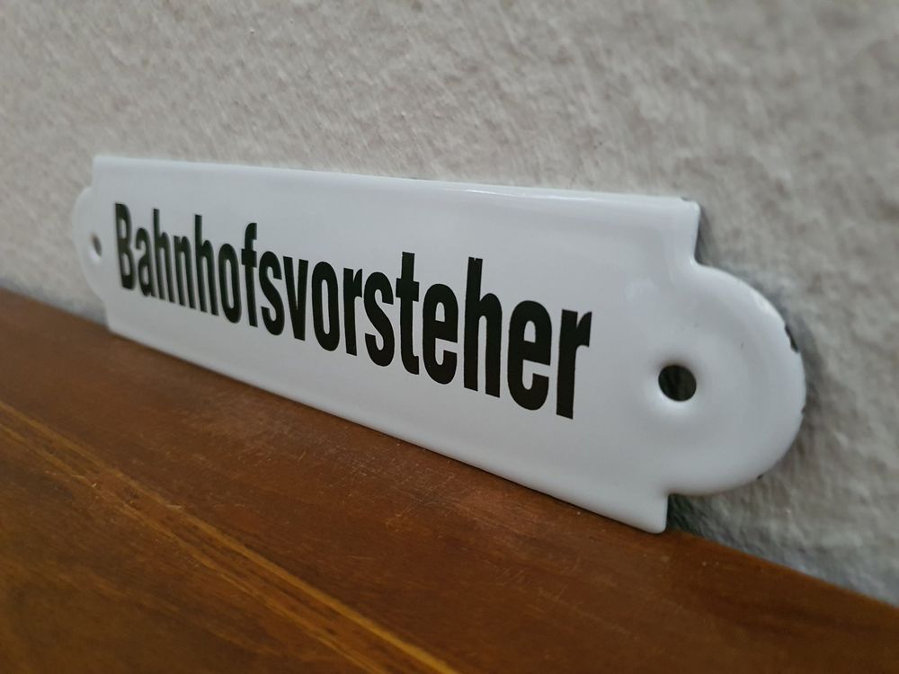 Emailschild Bahnhofsvorsteher Zug Bahn Tram Emaille Schild (Neu (gemäss Beschreibung)) in ...
