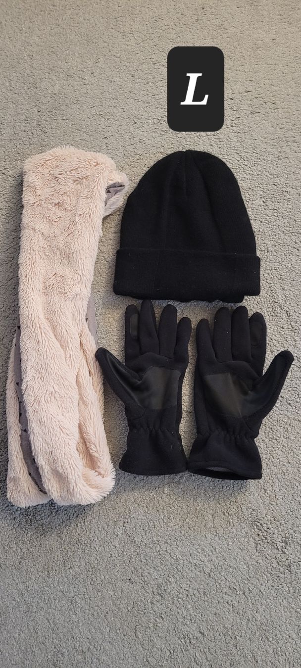 Lot pur femme bonnet(coton 60%), gante t L & écharpe 50 cm (Neuf (Voir ...