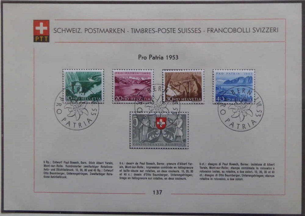 PTT Sammelblatt Nr 137 Pro Patria 1953 ⦿ ET 1.6.53 | Kaufen auf Ricardo