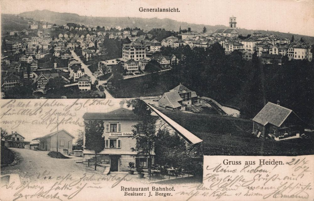 Gruss aus Heiden, Restaurant Bahnhof und Generalansicht (Gebraucht) in Bronschhofen für CHF 12 ...