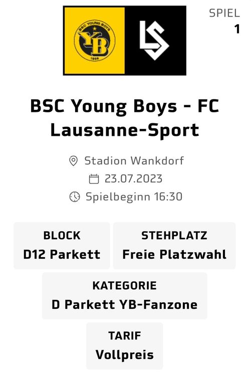 Ticket BSC YB - Lausanne Sport (Gebraucht) in Bern für CHF 25 – mit Lieferung auf Ricardo kaufen