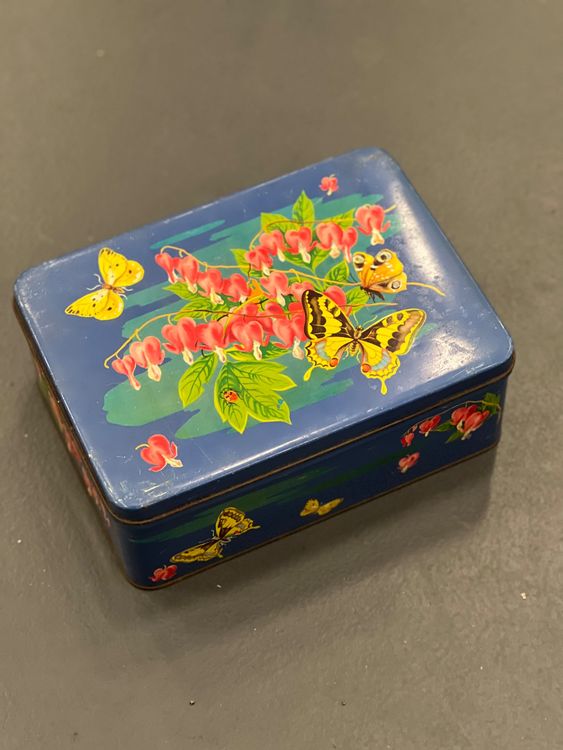 Blechdose Guetzli Blumen, Schmetterlinge, vintage Dose blau | Kaufen ...