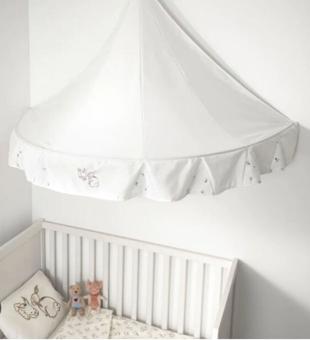 Ciel de lit bébé blanc, motif lapin, Ikea Rodha (Neuf (Voir description ...