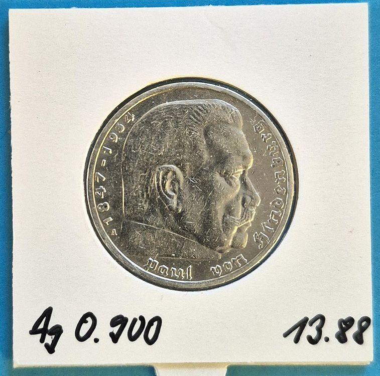 5 ReichsMark 1936 A Silber "Nazi-Deutschland" TopErhaltung (Gebraucht ...