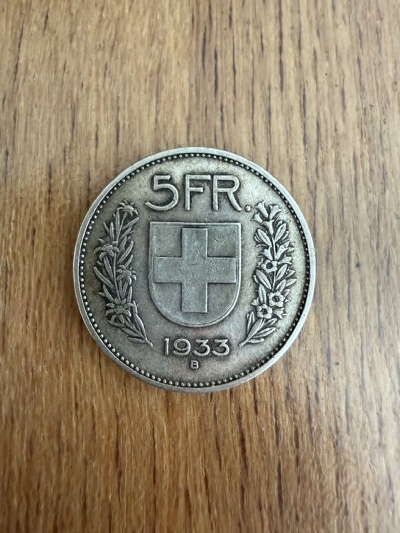 Rare pièce de 5 francs Suisse, année 1933 (D'occasion) à Monthey pour ...