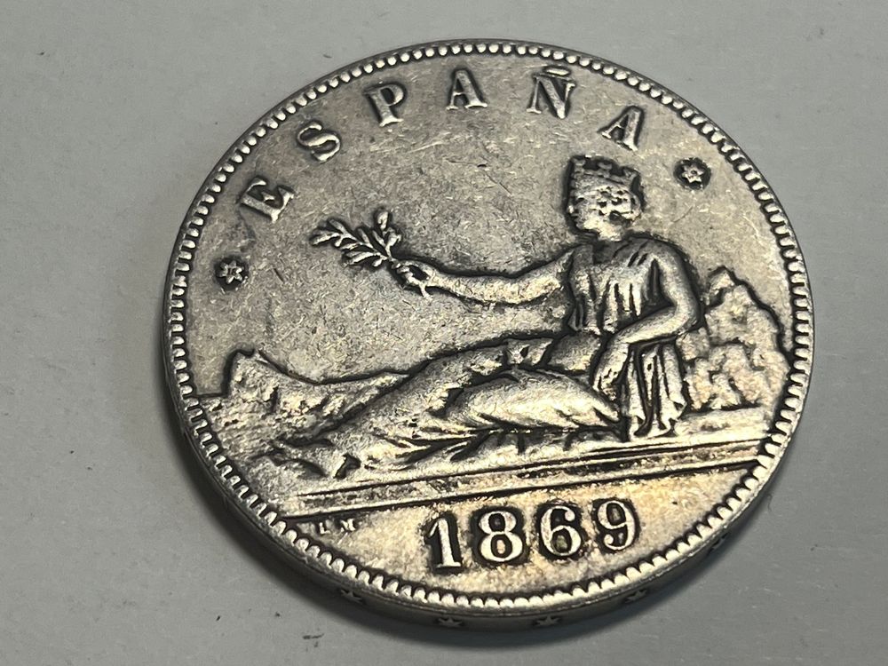 5 PESETAS MÜNZE, ESPANA 1869 Durchmesser 37 mm (Gebraucht) in St ...