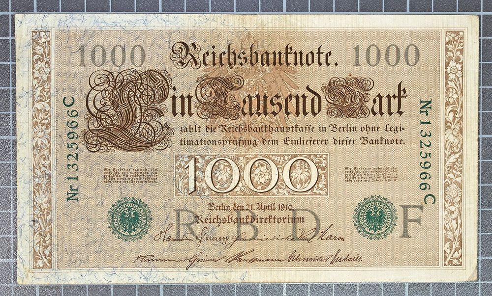 DR Banknote 1000 Mark von 1910 (Stufe III = 70%). Ab 1 (Gebraucht) in ...