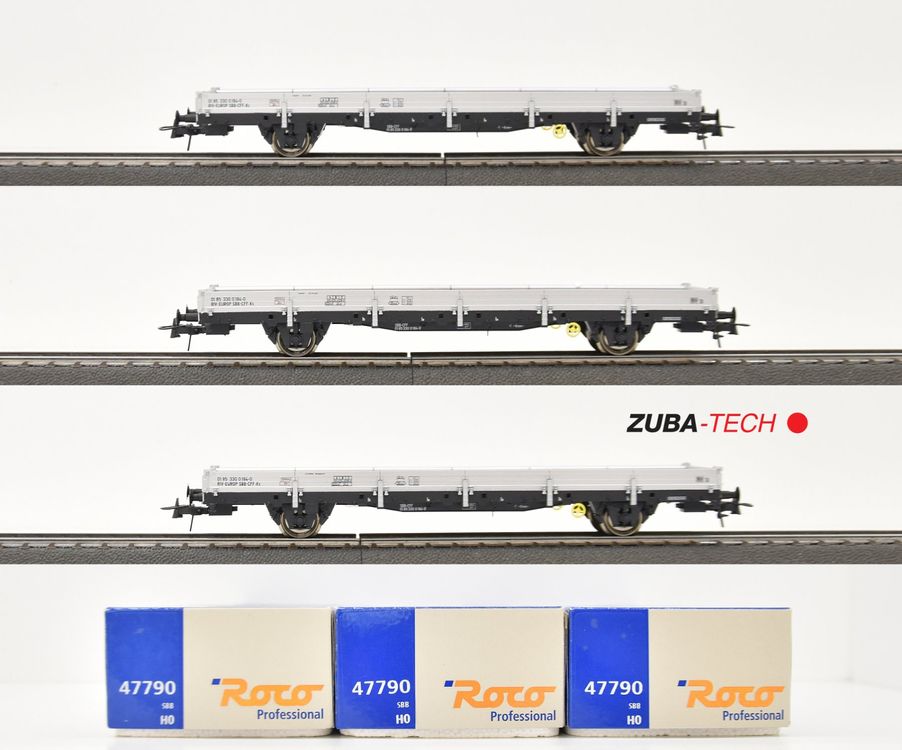 3x Roco 47790 Niederbordwagen der SBB H0 GS OVP (Neu (gemäss ...
