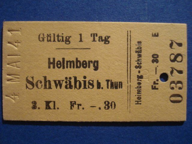 SBB - 4.5.1941 - HEIMBERG - SCHWÄBIS - 3.Klasse | Kaufen auf Ricardo
