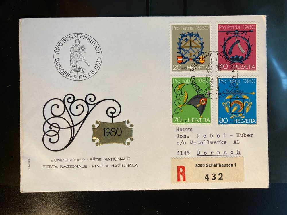 Schweiz 1980 R-Bundesfeier Satzbrief Schaffhausen 1.August (Gebraucht) in Liestal für CHF 2 ...