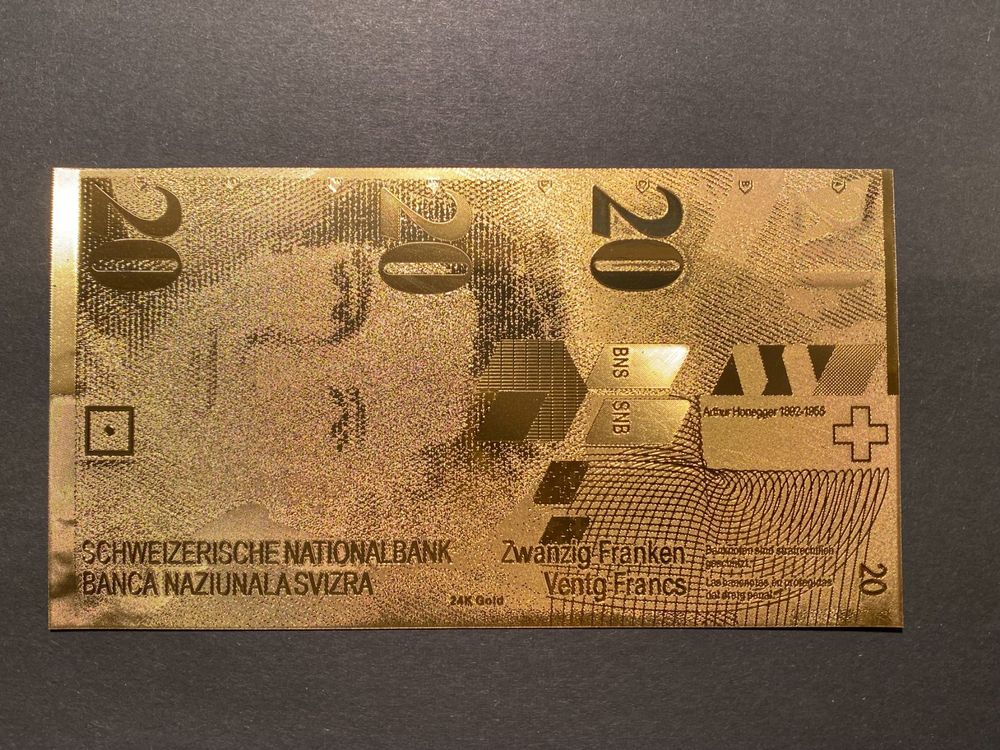 Banknote Schweiz CHF 20.-- / Goldfoliert (Neu und originalverpackt) in ...
