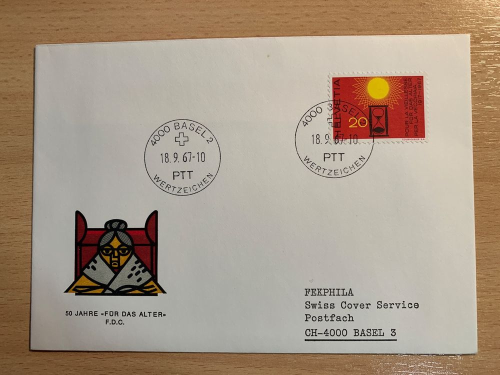 FDC 50 Jahre "Für das Alter" 1967 Briefmarke Schweiz PTT (Gebraucht) in ...