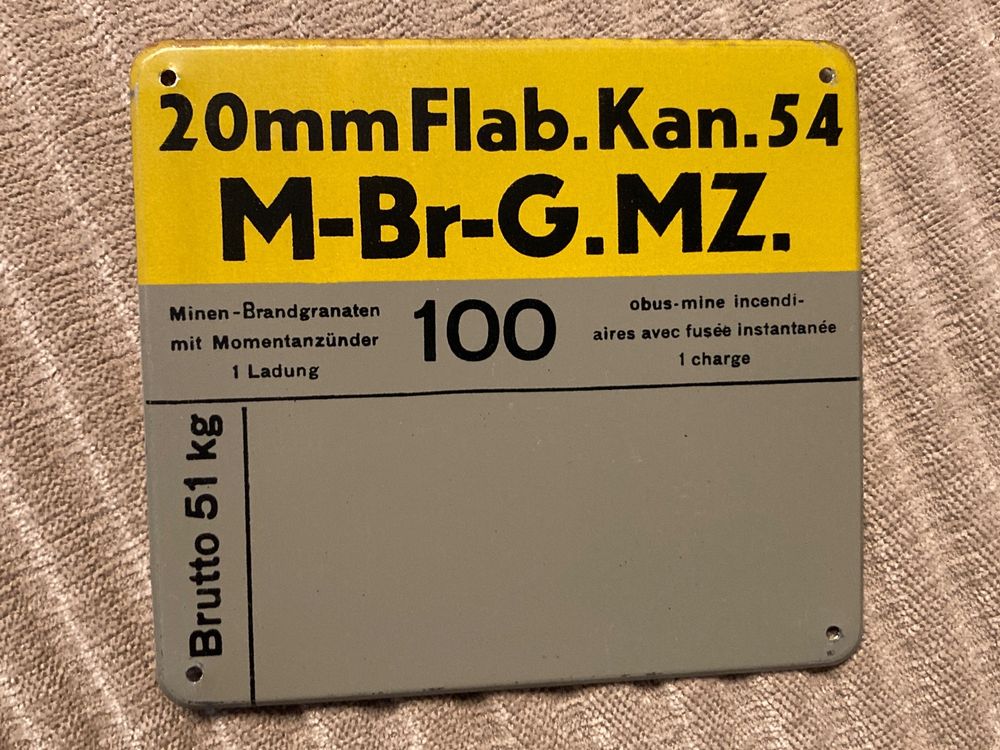 MUN Schild FLAB Kan 54 M Br G - Schweizer Armee (Gebraucht) in Brütten ...