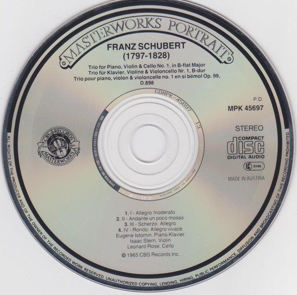 Eugene Istomin, Isaac Stern, Leonard Rose - Franz Schubert (D'occasion ...